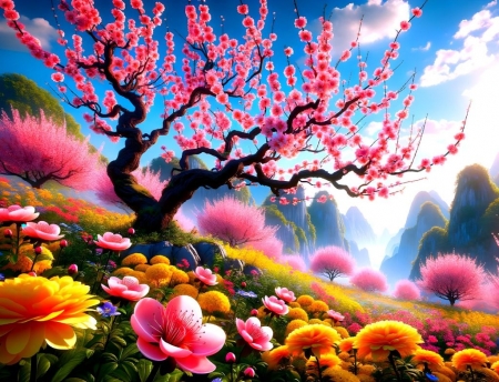 Colorful floral hillside - Flowers & Nature Background Wallpapers on ...